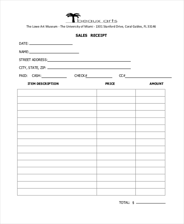 FREE 11+ Sample Sales Receipt Forms in PDF | MS Excel | Word