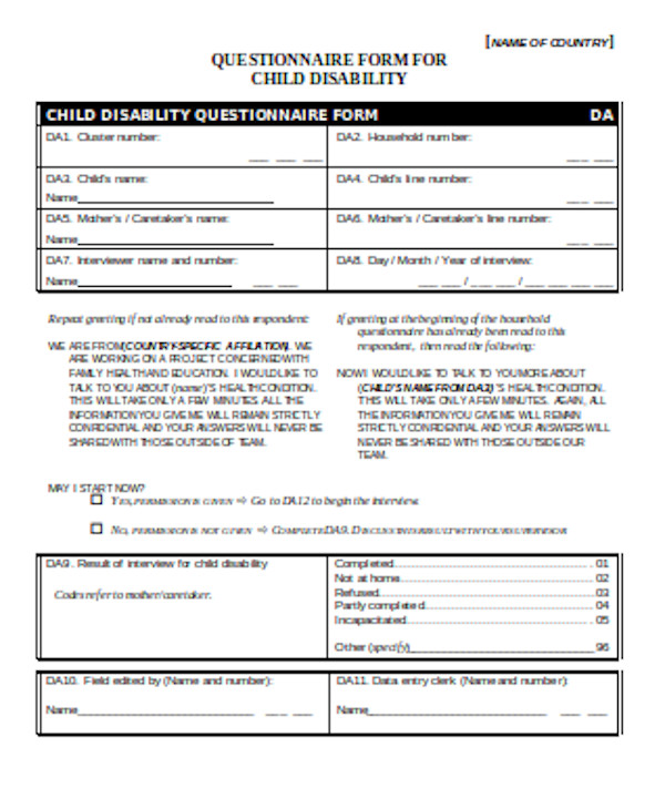 FREE 10+ Sample Child Disability Forms in PDF | MS Word