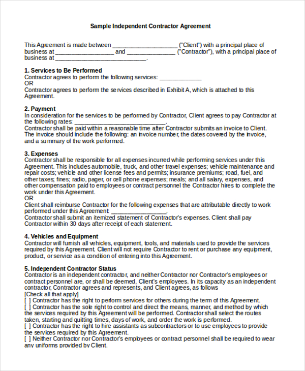 FREE 12 Sample Independent Contractor Agreement Forms In PDF MS Word Excel