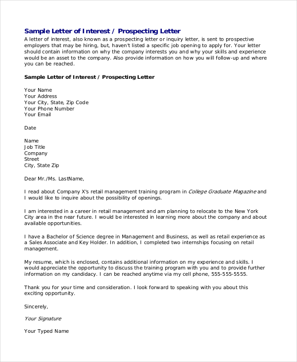 FREE 11+ Letter of Interest Samples, PDF, MS Word, Google Docs