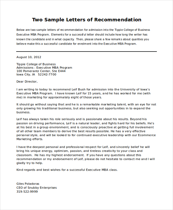 FREE 8 Personal Letter Of Recommendation Samples In MS Word PDF