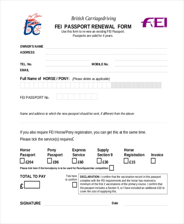 FREE 9+ Sample Passport Renewal Forms in PDF | MS Word