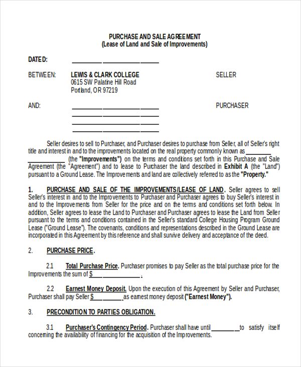 FREE 14+ Purchase and Sale Agreement Form Samples, PDF, MS Word, Google ...