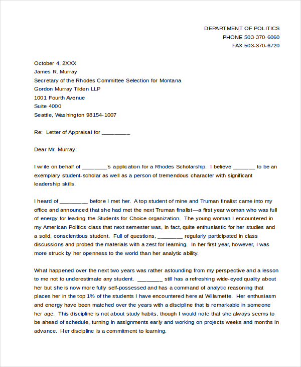 Character Reference Letter For A Scholarship