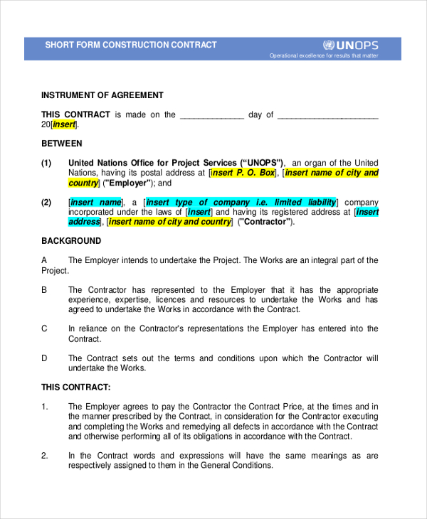 FREE 14+ Construction Contract Samples, PDF, MS Word, Google Docs, Excel