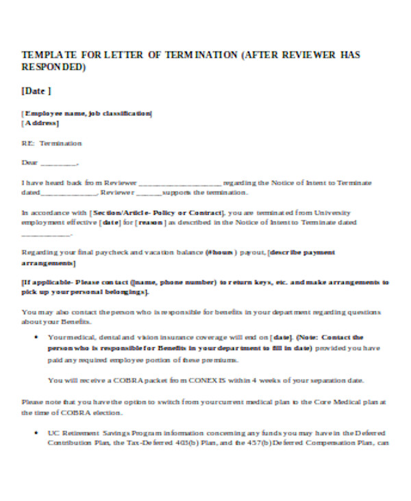 FREE 10+ Employee Termination Letter Samples, PDF, MS Word, Google Docs
