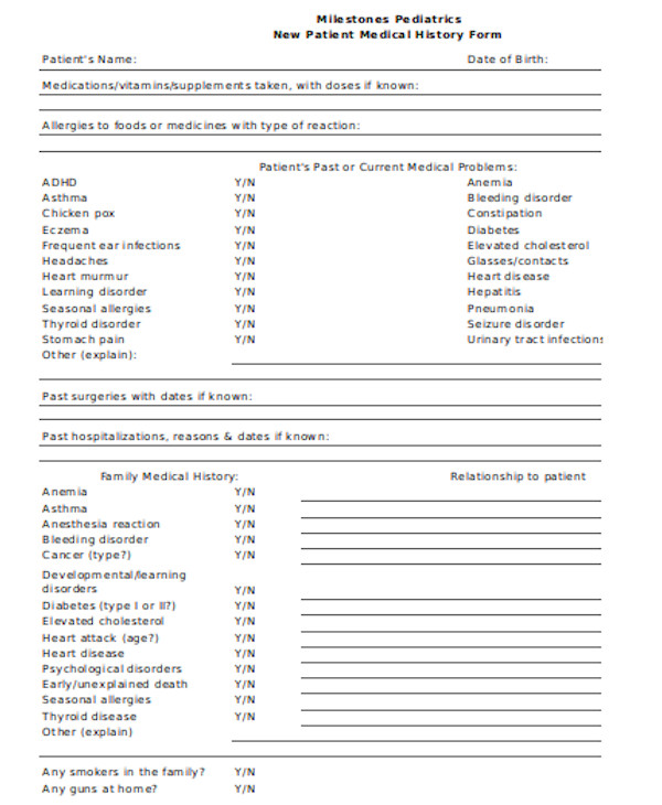 FREE 12+ Sample Medical History Forms in PDF | MS Word | Excel