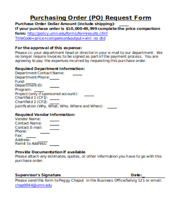 FREE 14+ Purchase Order Form Samples, PDF, MS Word, Google Docs, Excel