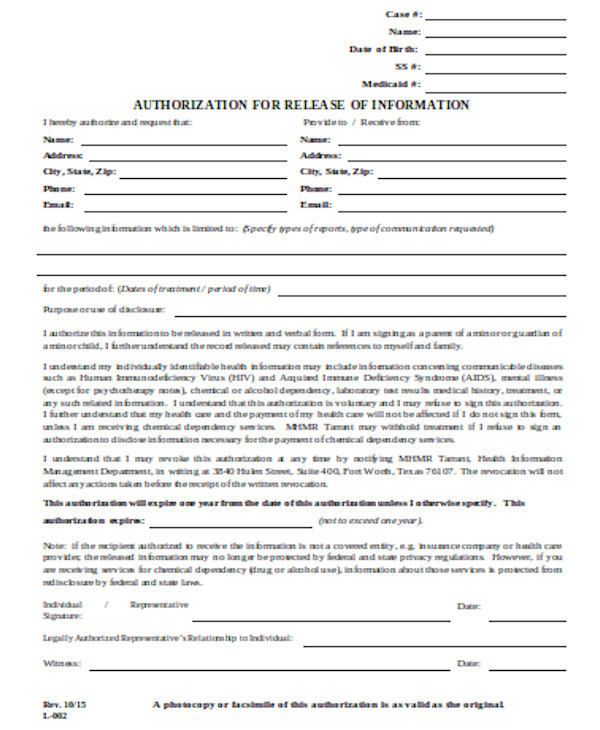 FREE 13+ Sample Release of Information Forms in PDF | MS Word