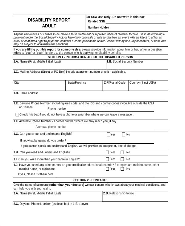 FREE 11 Sample Disability Forms In PDF MS Word
