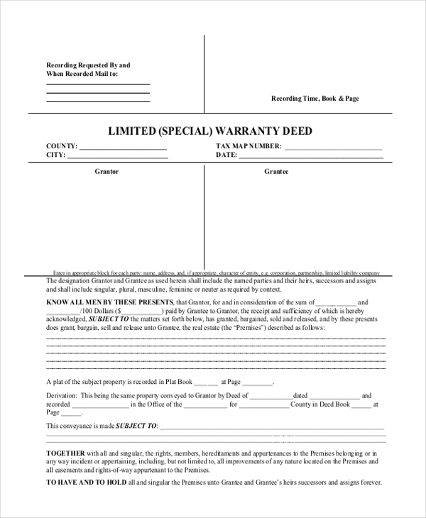 FREE 8+ Sample Special Warranty Deed Forms in PDF | MS Word