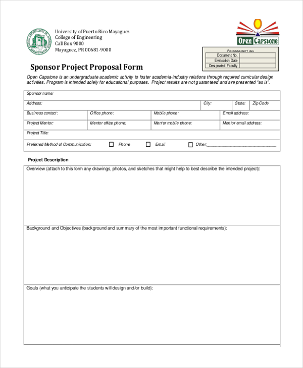 FREE 15+ Project Proposal Form Samples, PDF, MS Word, Google Docs, Excel