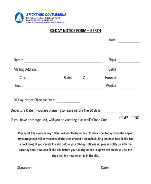 FREE 12+ 30 Day Notice Form Samples, PDF, MS Word, Google Docs
