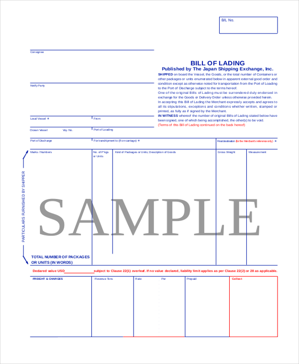 FREE 15 Sample Bill Of Lading Forms In PDF Excel MS Word