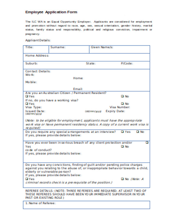 FREE 13+ Sample Employee Application Forms in PDF | Excel | MS Word