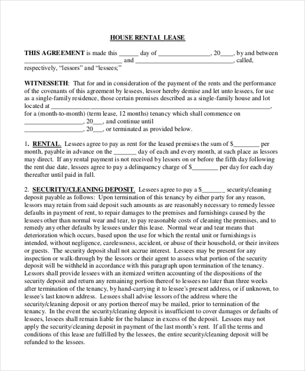FREE 11+ Sample Rental Lease Forms in PDF | MS Word | Excel