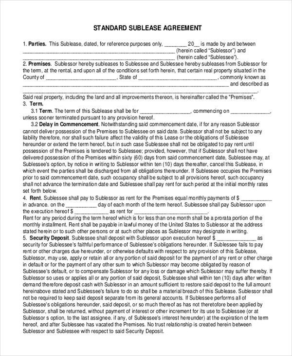 FREE 11+ Sample Sublease Agreement Forms in PDF | MS Word