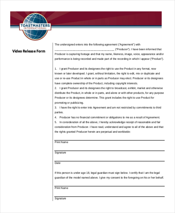 FREE 11+ Sample Video Release Forms in PDF | MS Word