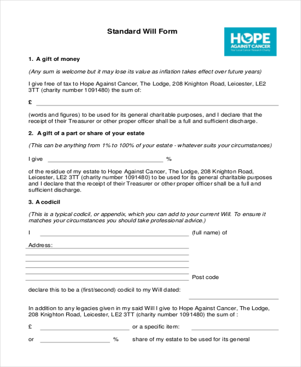 FREE 13+ Will Form Samples, PDF, MS Word, Google Docs