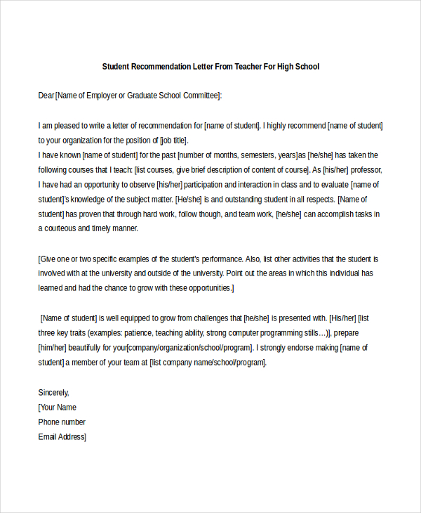 FREE 11+ Teacher Recommendation Letter Samples, PDF, MS Word, Google Docs
