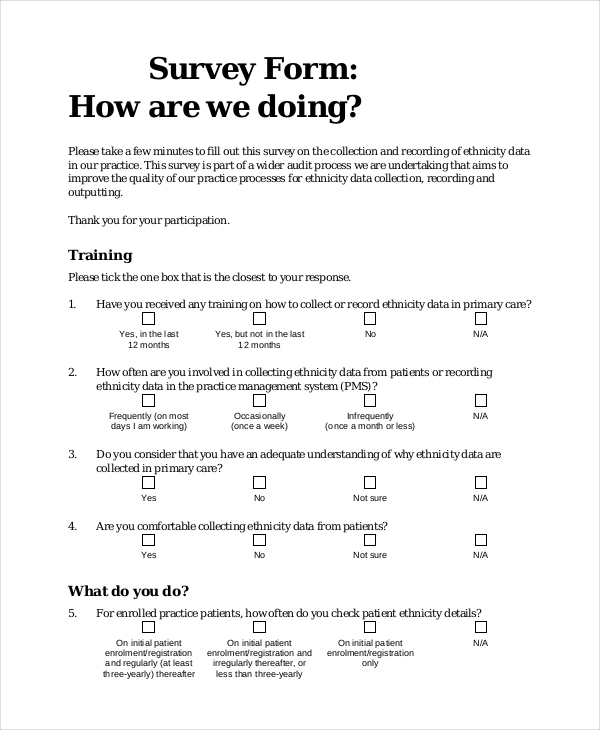 FREE 19+ Survey Form Samples, PDF, MS Word, Google Docs, Excel