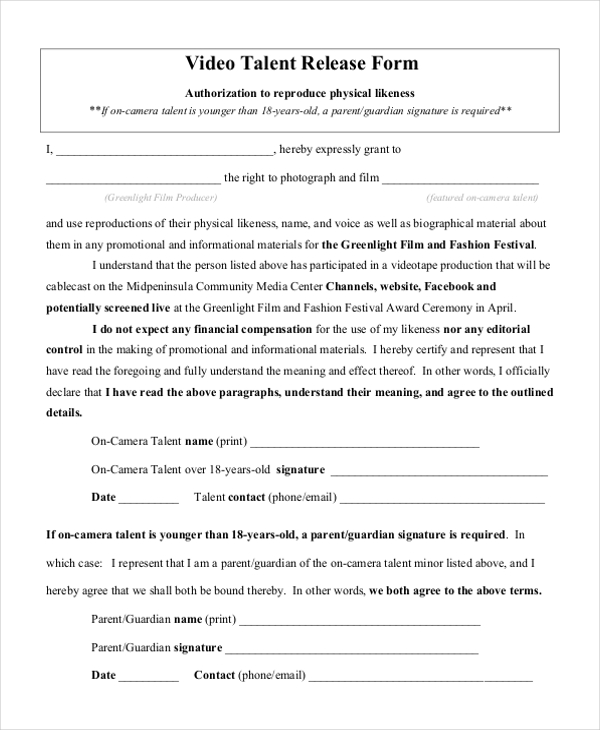 FREE 11+ Sample Video Release Forms in PDF | MS Word