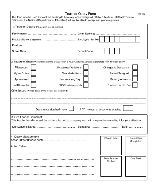 FREE 12+ Sample Query Forms in PDF | MS Word