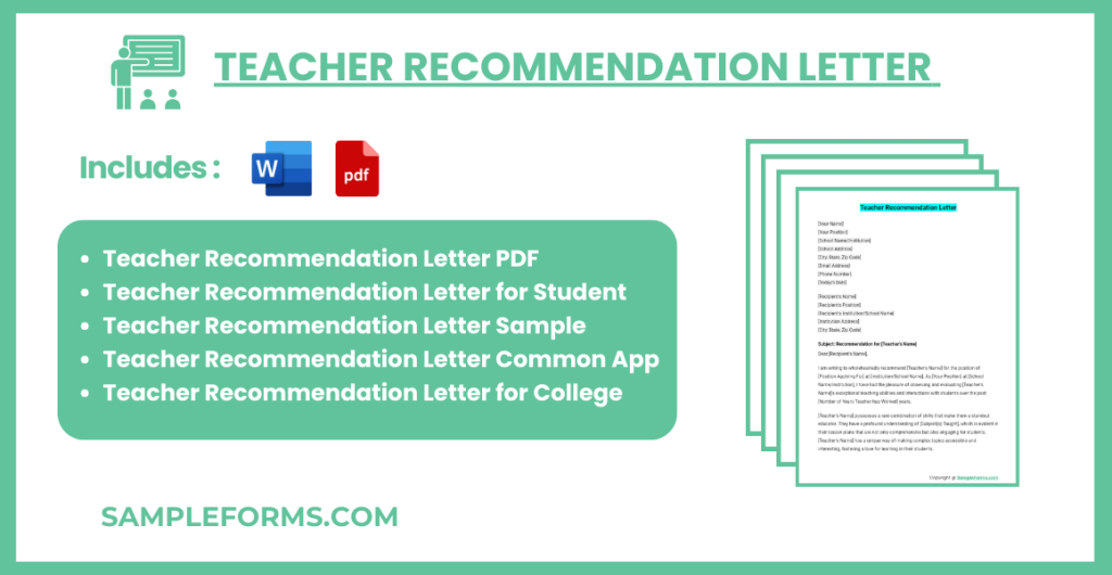 FREE 11+ Teacher Recommendation Letter Samples, PDF, MS Word, Google Docs