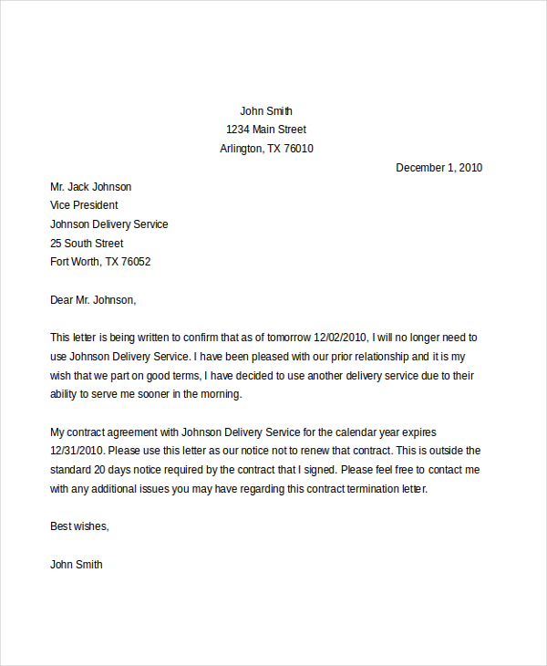 Termination Letter From The To Client Infoupdate