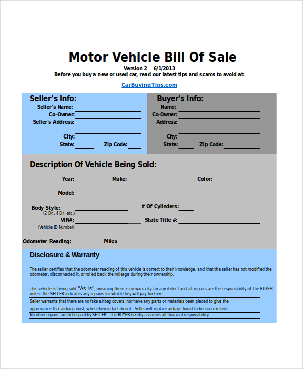 FREE 7+ Sample Bill of Sale Car Forms in PDF | MS Word | Excel