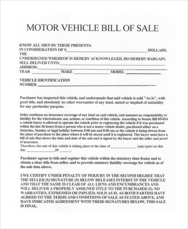 FREE 10+ Sample Vehicle Bill of Sales Forms in PDF | Excel | MS Word