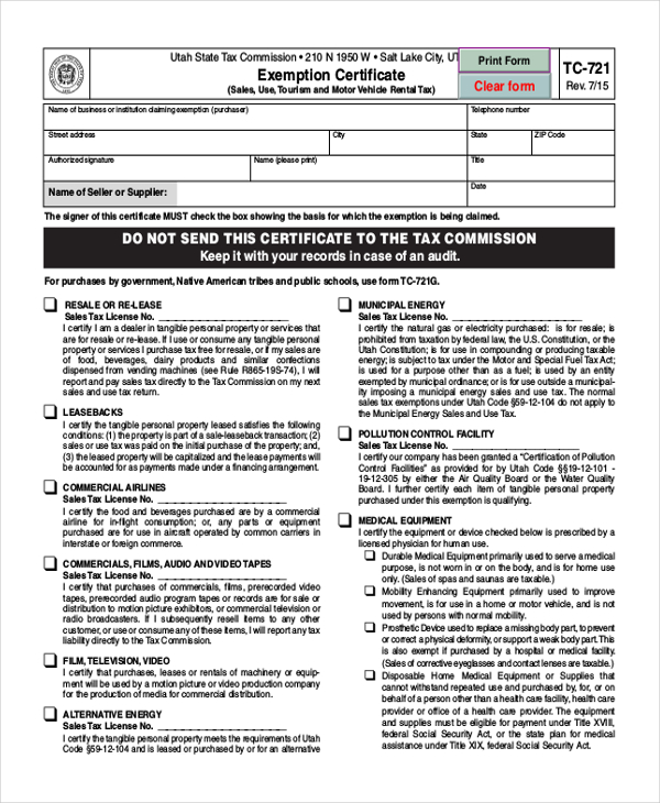 FREE 10+ Sample Tax Exemption Forms in PDF | MS Word