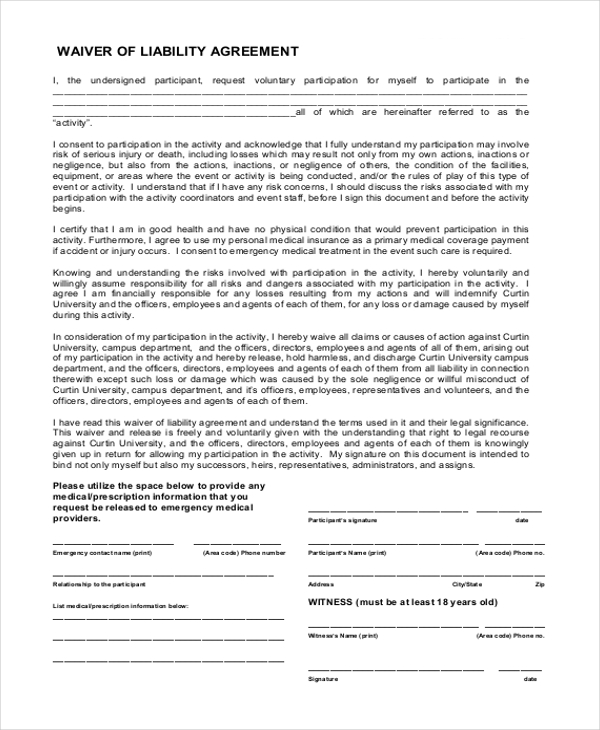 FREE 13+ Waiver of Liability Form Samples, PDF, MS Word, Google Docs