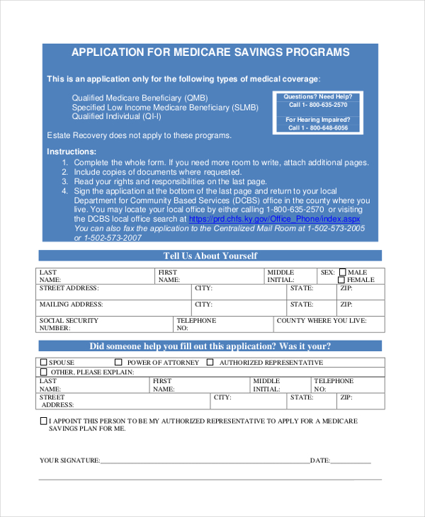 FREE 9+ Sample Medicare Application Forms in PDF | MS Word