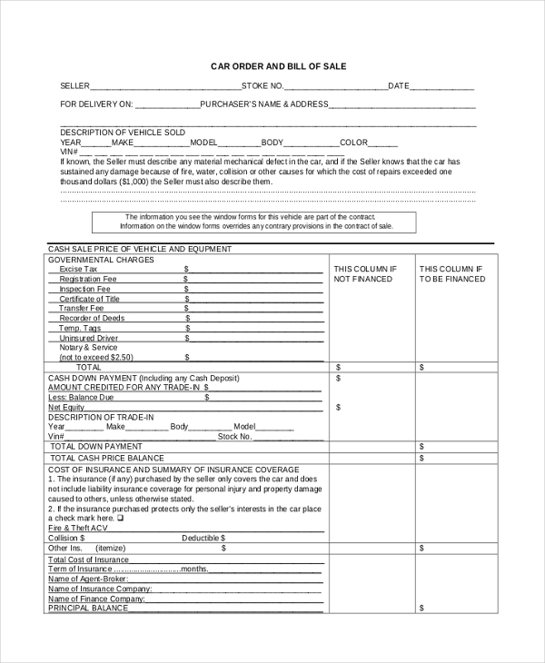 FREE 7+ Sample Bill of Sale Car Forms in PDF | MS Word | Excel