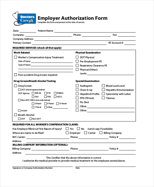 FREE 10+ Sample Medical Authorization Forms in PDF | MS Word | Excel