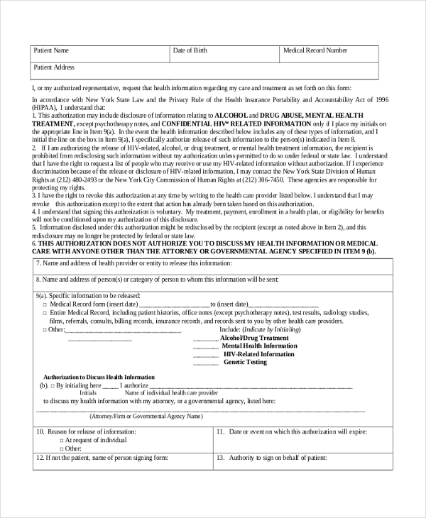 FREE 10+ Sample Medical Authorization Forms in PDF | MS Word | Excel