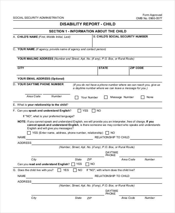 FREE 10+ Sample Child Disability Forms in PDF | MS Word