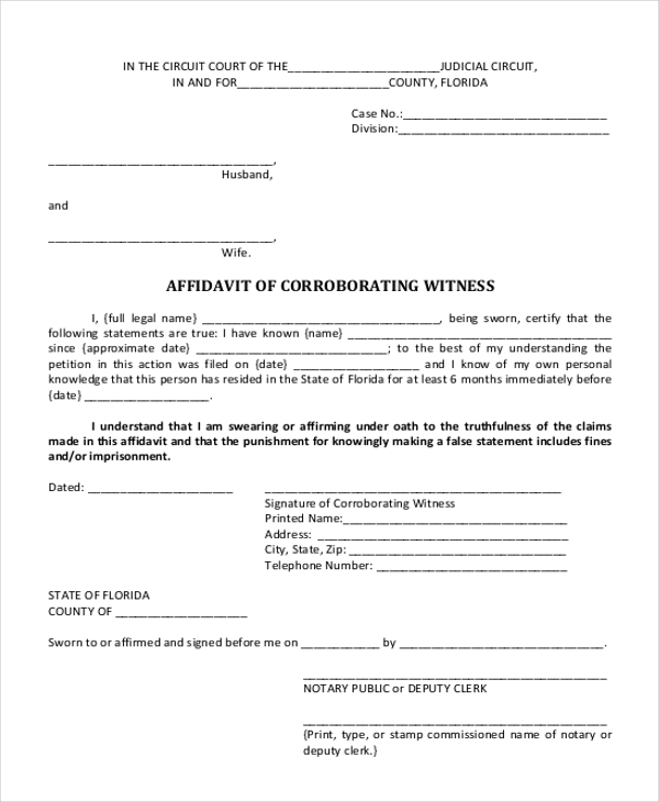 FREE 8+ Witness Affidavit Form Samples in PDF | MS Word