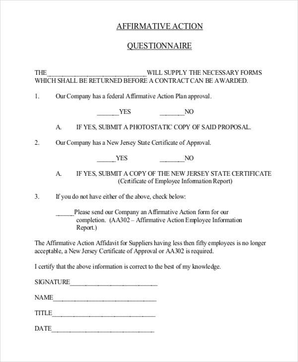 FREE 10+ Sample Affirmative Action Forms in PDF | MS Word
