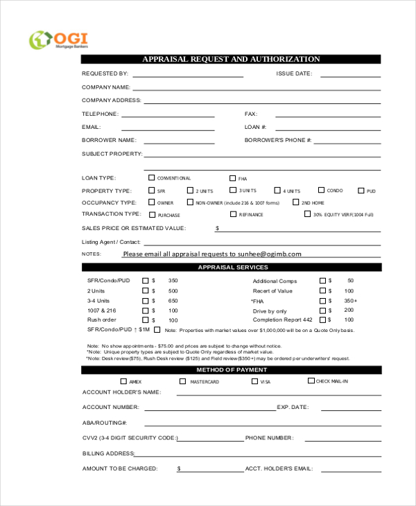 FREE 9+ Sample Appraisal Request Forms in PDF | MS Word