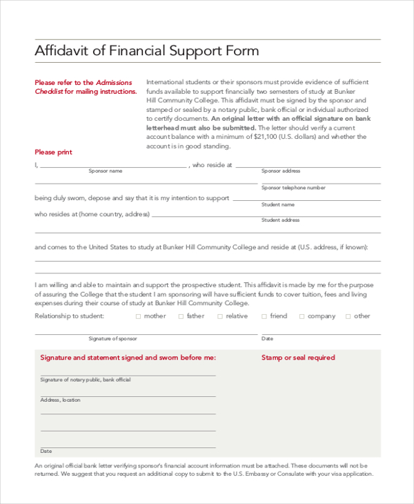 FREE 10+ Sample Affidavit of Support Forms in PDF | MS Word