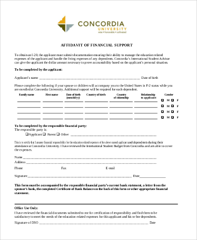 FREE 11+ Affidavit of Support Form Samples, PDF, MS Word, Google Docs