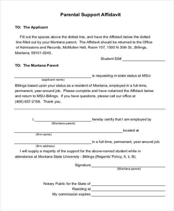 Printable Format Of Affidavit Form For A Living Mother Printable Forms Free Online