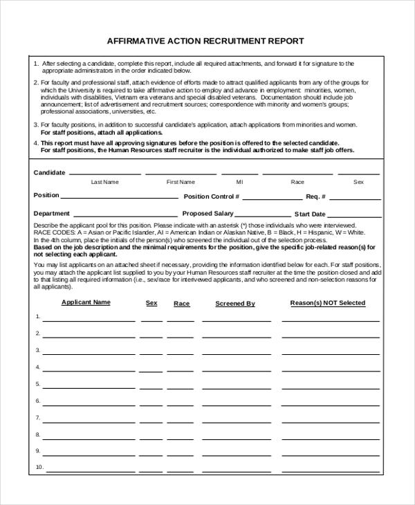 FREE 10+ Sample Affirmative Action Forms in PDF | MS Word