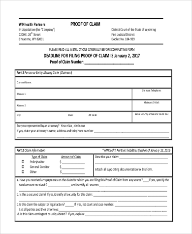 FREE 9+ Sample Proof of Claim Forms in PDF | Excel