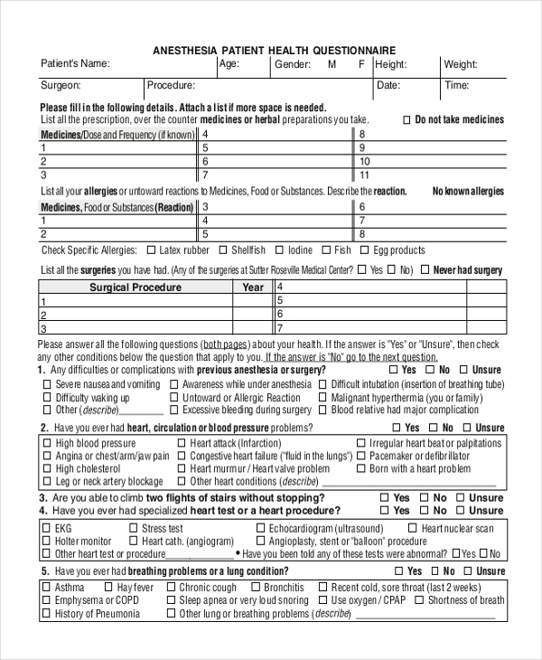 FREE 8+ Sample Patient Health Questionnaire Forms in PDF | MS Word