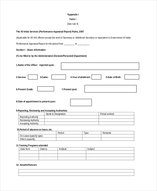 FREE 9 Sample Annual Appraisal Forms In PDF MS Word