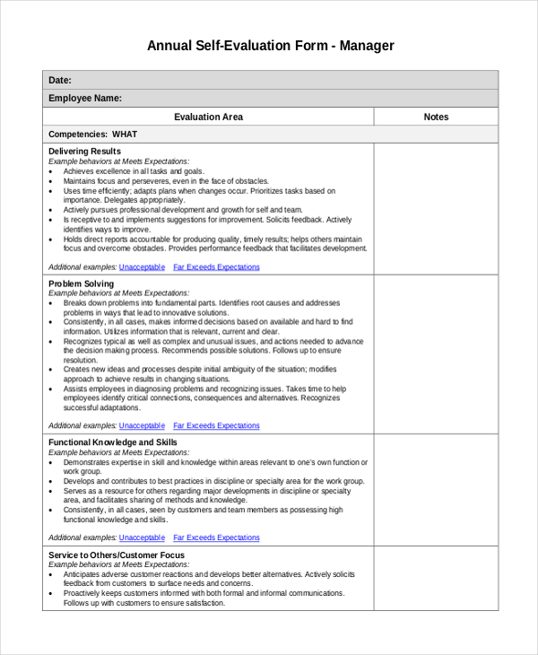 Annual Performance Review Employee Self Evaluation Examples Communication