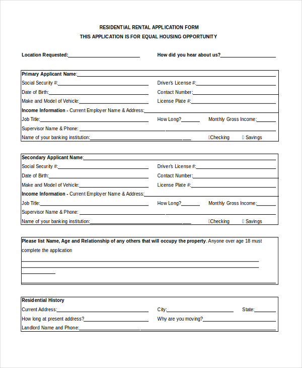 FREE 6+ Sample Apartment Rental Application Forms in MS Word | PDF